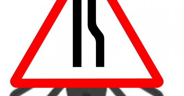 Road Narrows Right with Sign Frame