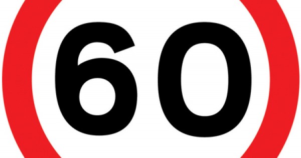Sign - 60mph Class 1 Reflective Traffic Sign 600mm - Wall or Post Fix